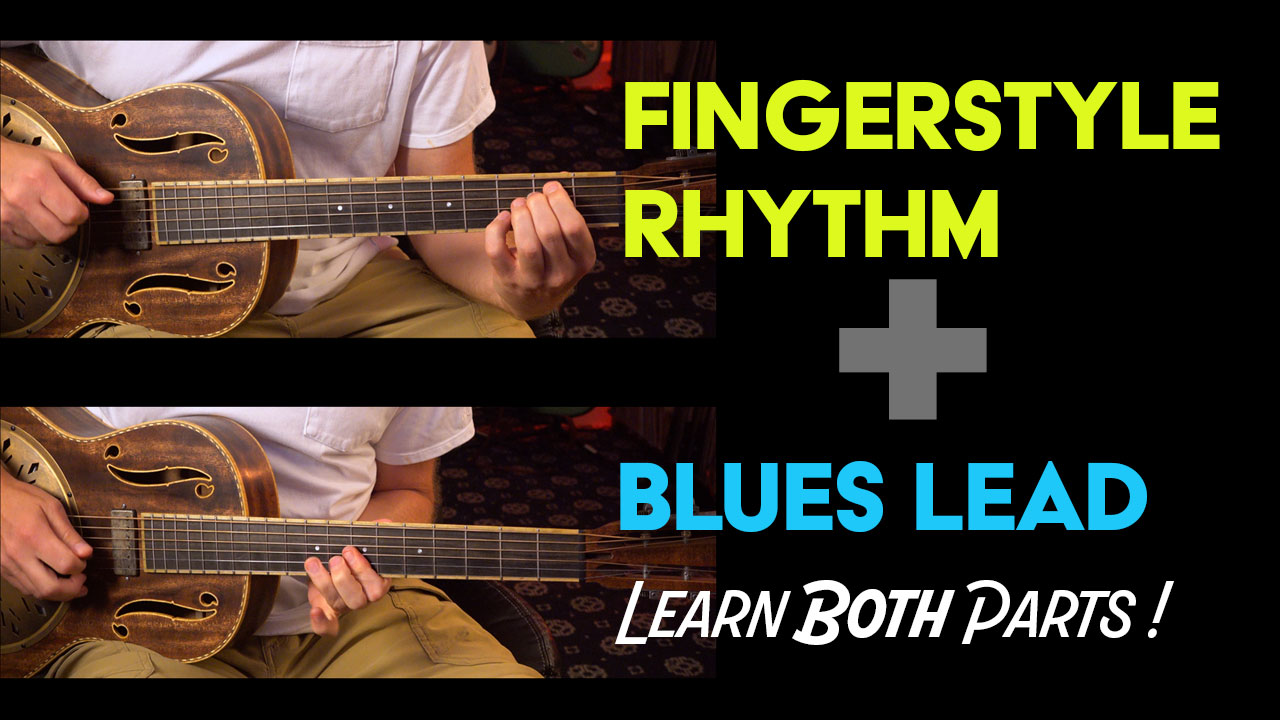 Learn a percussive fingerstyle rhythm and a blues lead in this minor ...